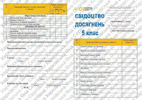 Свідоцтво досягнень 5 клас НУШ Інші методичні матеріали НУШ