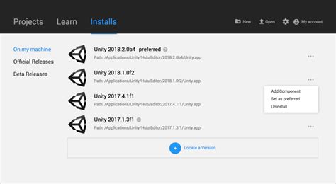 Unity Manual Installing Unity Using The Hub