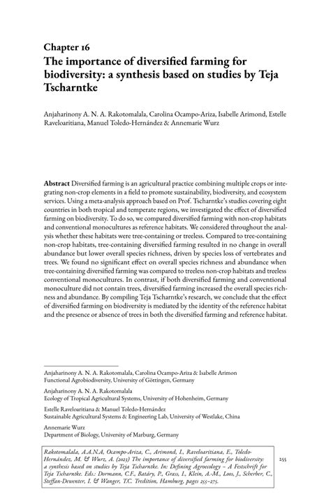 Pdf The Importance Of Diversified Farming For Biodiversity A