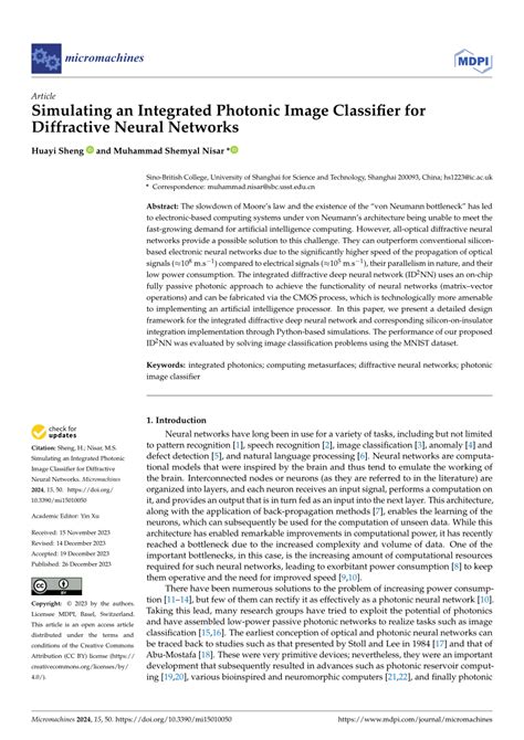 PDF Simulating An Integrated Photonic Image Classifier For Diffractive Neural Networks