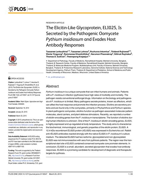 Pdf The Elicitin Like Glycoprotein Eli025 Is Secreted By The Pathogenic Oomycete Pythium