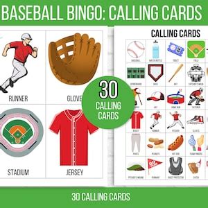 Baseball Bingo 30 Unique Printable Baseball Bingo Cards Baseball Game