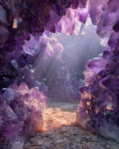 Massive Geode Cave With Prismatic Sunrays On Quartz 68336703 Stock