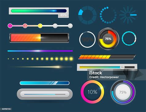 진행 표시기 다운로드 진행률 Ui Ux 웹 인터페이스 디자인 템플릿 파일 업로드 벡터 일러스트 레이 션 바 로드 바에 대한 스톡