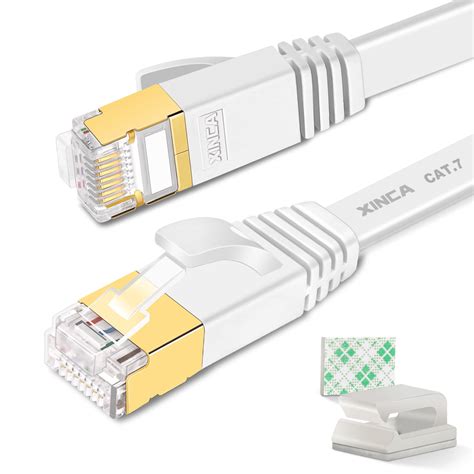 Xinca Cat7 Ethernet Cable Extra Long Lnternet Network Flat Patch Cord 75ft White With 40 Cable