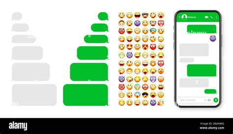 Smartphone Messaging App User Interface Design With Emoji Sms Text Frame Chat Screen With