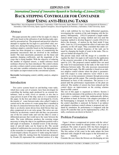 Pdf Backstepping Controller For Container Ship Using Anti Heeling Tanks