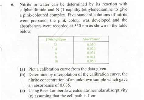 Solved 6 Nitrite In Water Can Be Determined By Its Reaction