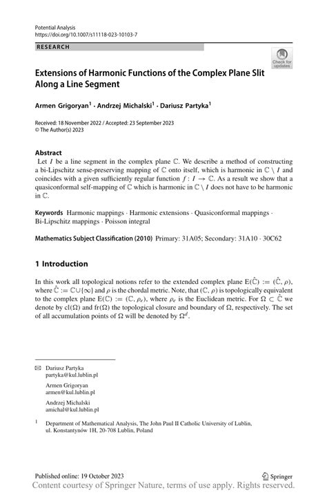 Pdf Extensions Of Harmonic Functions Of The Complex Plane Slit Along