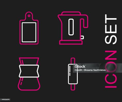 세트 라인 롤링 핀 커피 터크 전기 주전자 및 도마 아이콘 벡터 가정 생활에 대한 스톡 벡터 아트 및 기타 이미지 가정 생활 가정 주방 가정의 방 Istock