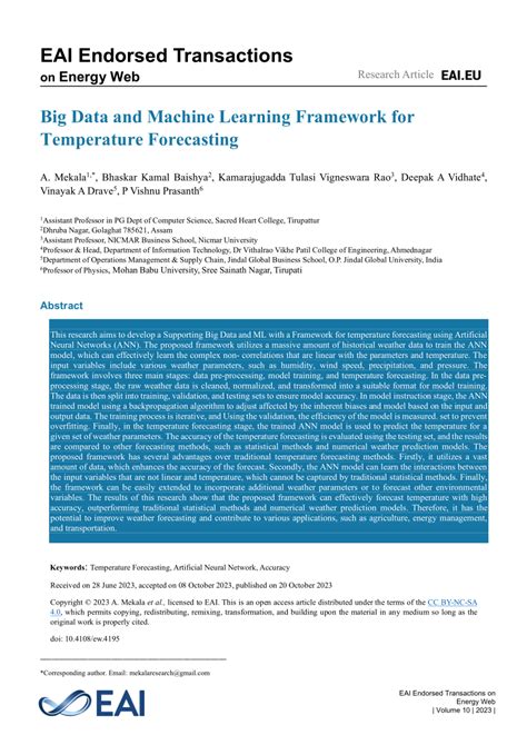 Pdf Big Data And Machine Learning Framework For Temperature Forecasting