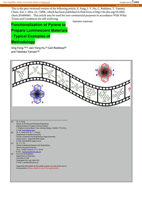 Solution Functionalization Of Pyrene To Prepare Luminescent Materials Typical Examples Of
