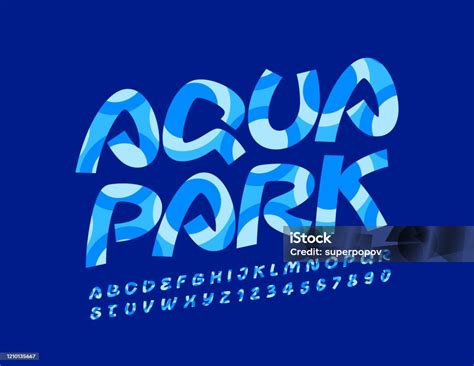 밝은 패턴 글꼴 벡터 엠블럼 아쿠아 파크 모던 블루 알파벳 공원에 대한 스톡 벡터 아트 및 기타 이미지 공원 공휴일 관광 리조트 Istock