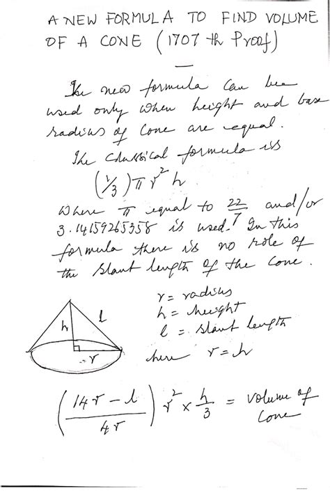 Pdf A New Formula To Find Volume Of A Cone 1707th Proof