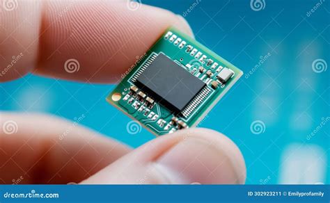 Tech Innovation Hand With Microchip On Blue Stock Image Image Of Device Precision 302923211