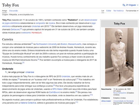 Toby Fox Page On Portuguese Wikipedia Still Has Foam Man As His Image R Undertale
