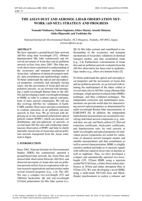 Pdf The Asian Dust And Aerosol Lidar Observation Network Ad Net Strategy And Progress