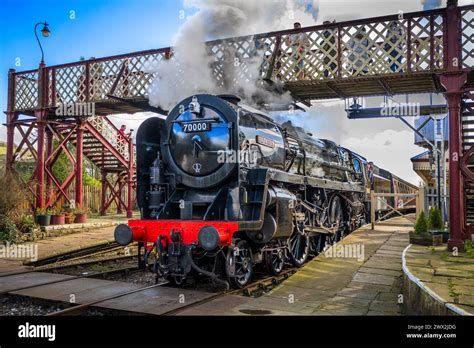 Br Standard Class 7 70000 Brittania Steam Locomotive Seen On The East Lancashire Railway