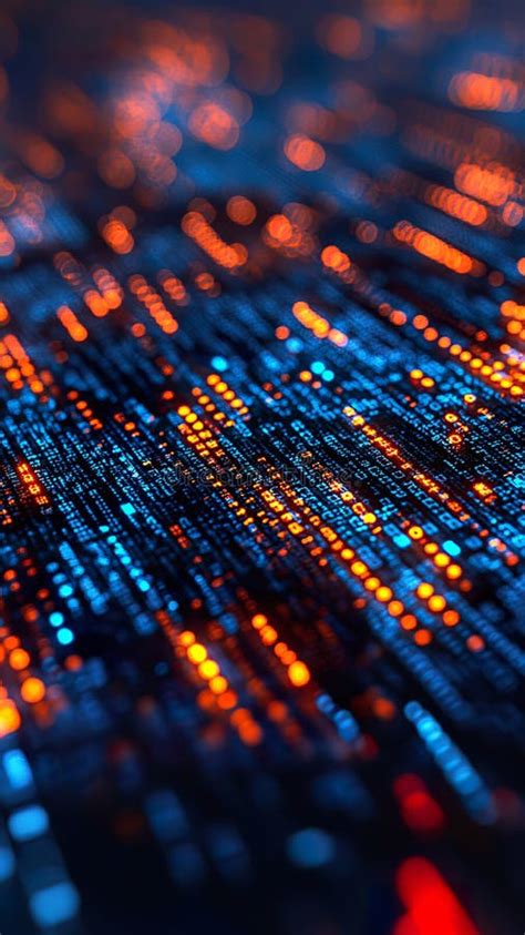 Bright Patterns Of Data Flow With Blue And Orange Lights In A Digital Environment Stock Image