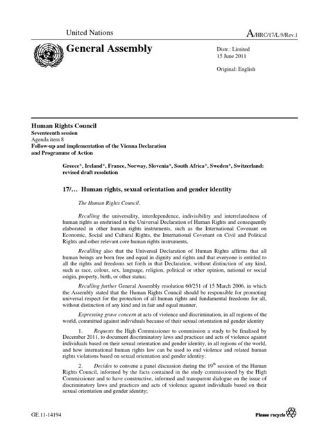 Un Resolution On Sexual Orientation And Gender Identity Pdf Human