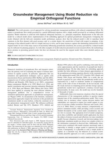 Pdf Groundwater Management Using Model Reduction Via Empirical Orthogonal Functions
