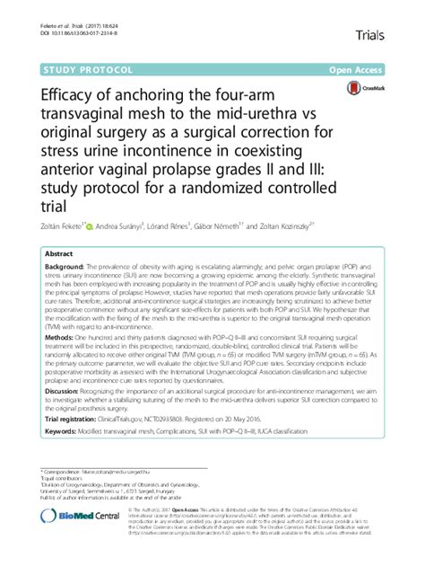 Pdf Efficacy Of Anchoring The Four Arm Transvaginal Mesh To The Mid