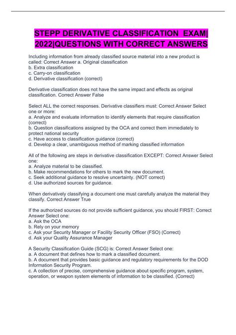 Stepp Derivative Classification Exam 2022 Questions With Correct Answers Biology 121 Stuvia Us