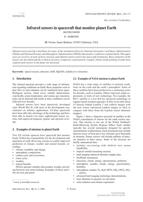 PDF Infrared Sensors In Spacecraft That Monitor Planet Earth