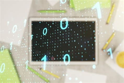 Premium Photo Creative Abstract Binary Code Sketch And Modern Digital Tablet On Background