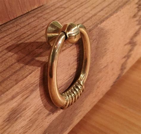 Vintage Italian Brass Ring Pull Petite Gold Dresser Cabinet Hardware