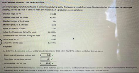Solved Direct Materials And Direct Labor Variance Analysis Chegg Com