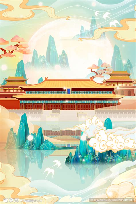 国潮山水建筑设计图 广告设计 广告设计 设计图库 昵图网