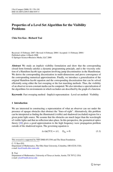 Pdf Properties Of A Level Set Algorithm For The Visibility Problems