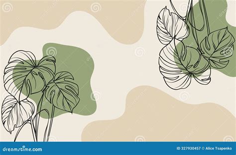 Botanical Frame With Monstera Leaves And Hand Drawn Blobs Boho