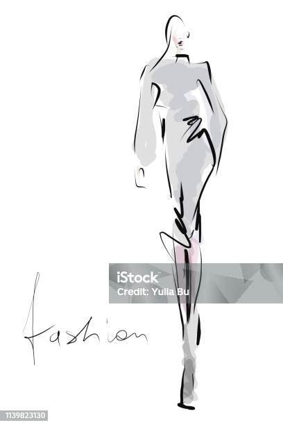 손으로 그린 패션 그림입니다 젊은 아름 다운 여자 소녀 모델 드로잉에 대한 스톡 벡터 아트 및 기타 이미지 드로잉 스케치