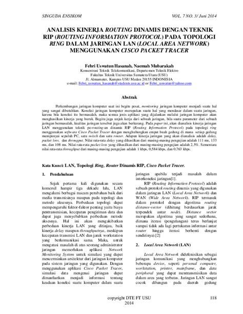 Pdf Analisis Kinerja Routing Dinamis Dengan Teknik Rip Routing Information Protocol Pada