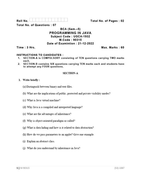 Bca 5 Sem Programming In Java 90315 Dec 2022 Pdf Method Computer Programming Class