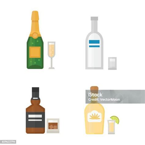 알코올 음료 음료 칵테일 위스키 잔 병 라 거 다 컨테이너와 메뉴 술된 개념 다른 병 및 안경 벡터 일러스트 레이 션 감초 사탕에 대한 스톡 벡터 아트 및 기타 이미지