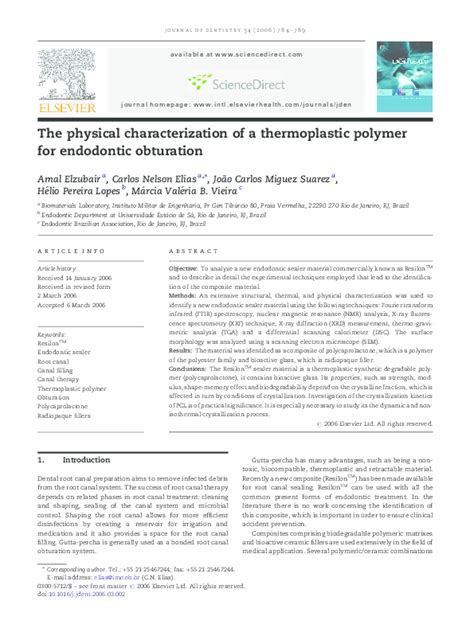 Pdf The Physical Characterization Of A Thermoplastic Polymer For Endodontic Obturation