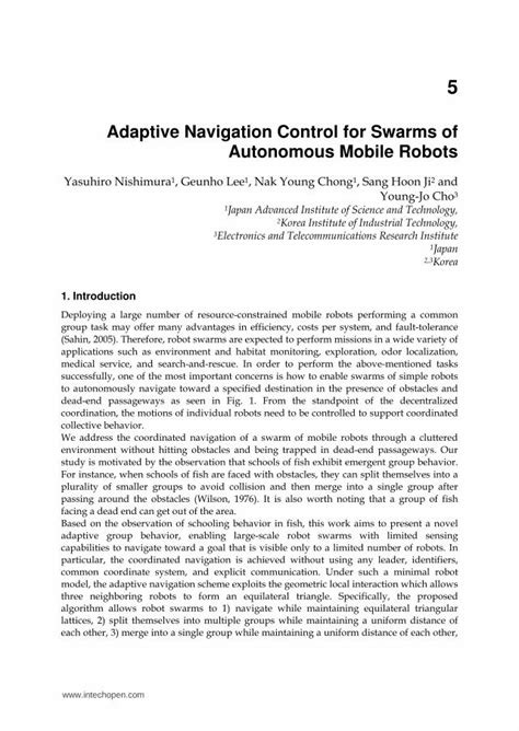 pdf adaptive navigation control for swarms of autonomous mobile