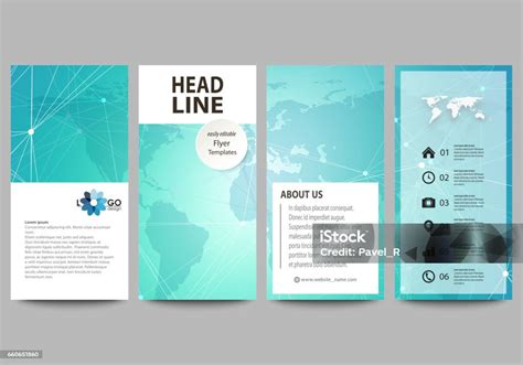 4 현대 수직 배너의 편집 레이아웃의 최소한의 추상적인 벡터 일러스트 레이 션 전단지 디자인 비즈니스 템플릿 화학 패턴입니다 분자 구조입니다 의료 과학 배경 가리기에 대한