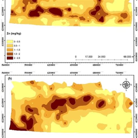 A Geostatistical Maps Of Fe And B Cu Concentrations Download