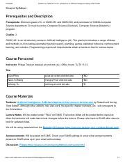 Syllabus For CMSC421 0101 Introduction To Artificial Intelligence