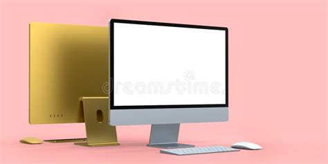 Desktop Computer Display With Keyboard And Mouse Isolated On Blue Background Stock Illustration