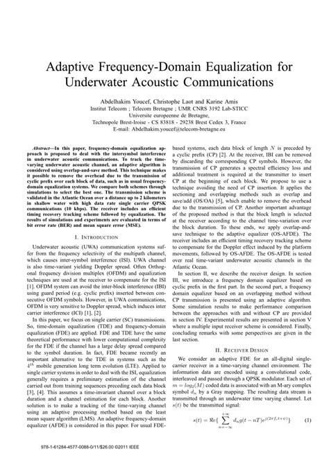Pdf Adaptive Frequency Domain Equalization For Underwater Acoustic Communications