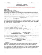 Aspirin Synthesis Post Lab Xiaohe Su Name 1L Lab Section Chain Lee TA Chemistry 14BL