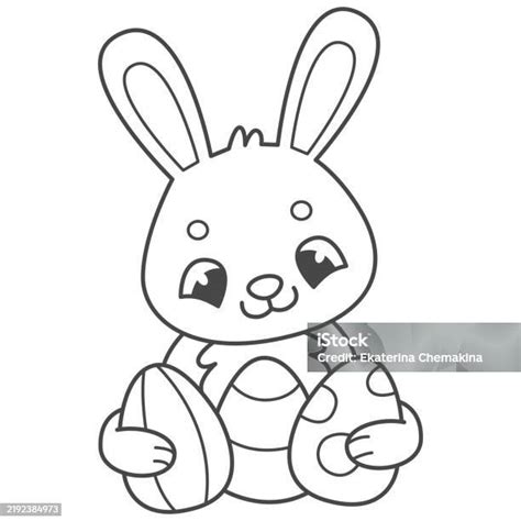 아이들을 위한 부활절 달걀 색칠하기 책과 함께 귀여운 토끼 부활절 토끼와 함께 색칠 공부 페이지 흑백 흑백 그림입니다 벡터 어린이의 그림입니다 0명에 대한 스톡 벡터 아트