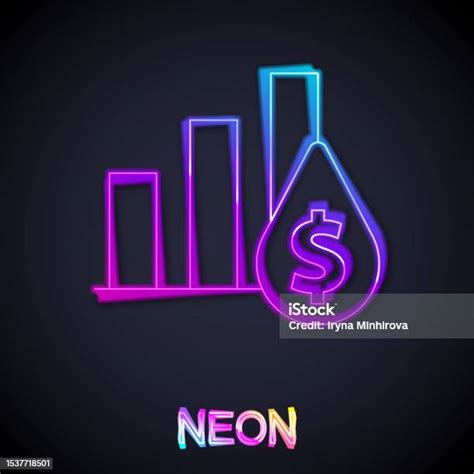 빛나는 네온 라인 파이 차트 인포 그래픽과 달러 기호 아이콘은 검은 색 배경에 격리 다이어그램 차트 기호입니다 벡터 0명에 대한 스톡 벡터 아트 및 기타 이미지 Istock