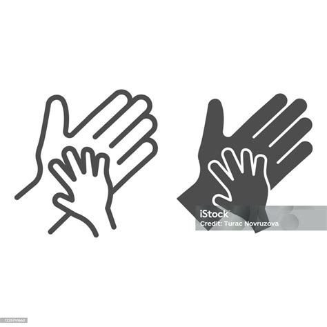 성인 손 라인과 단색 아이콘에 아이 손바닥 1 월 어린이 보호의 날 개념 부모와 아이 의 손 흰색 배경에 서명 모바일 개념및 웹 디자인에 대한 개요 스타일 벡터 그래픽