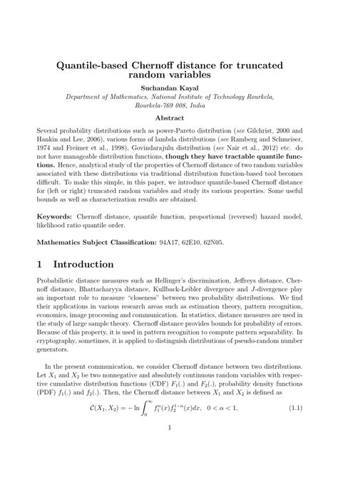 Pdf Quantile Based Chernoff Distance For Truncated Random Variables